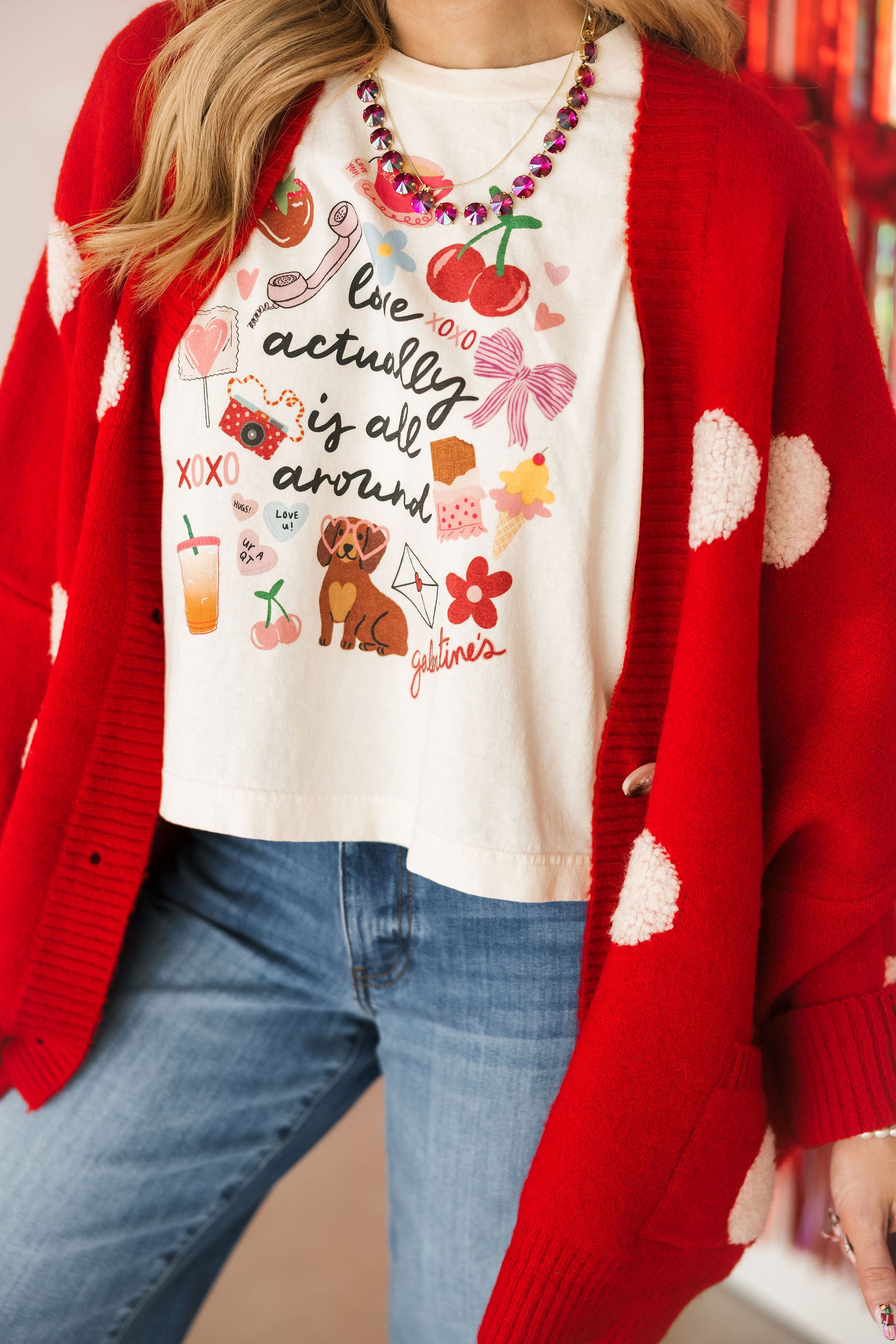 Feel The Love Cardigan | Red White Lexi Jade's Boutique