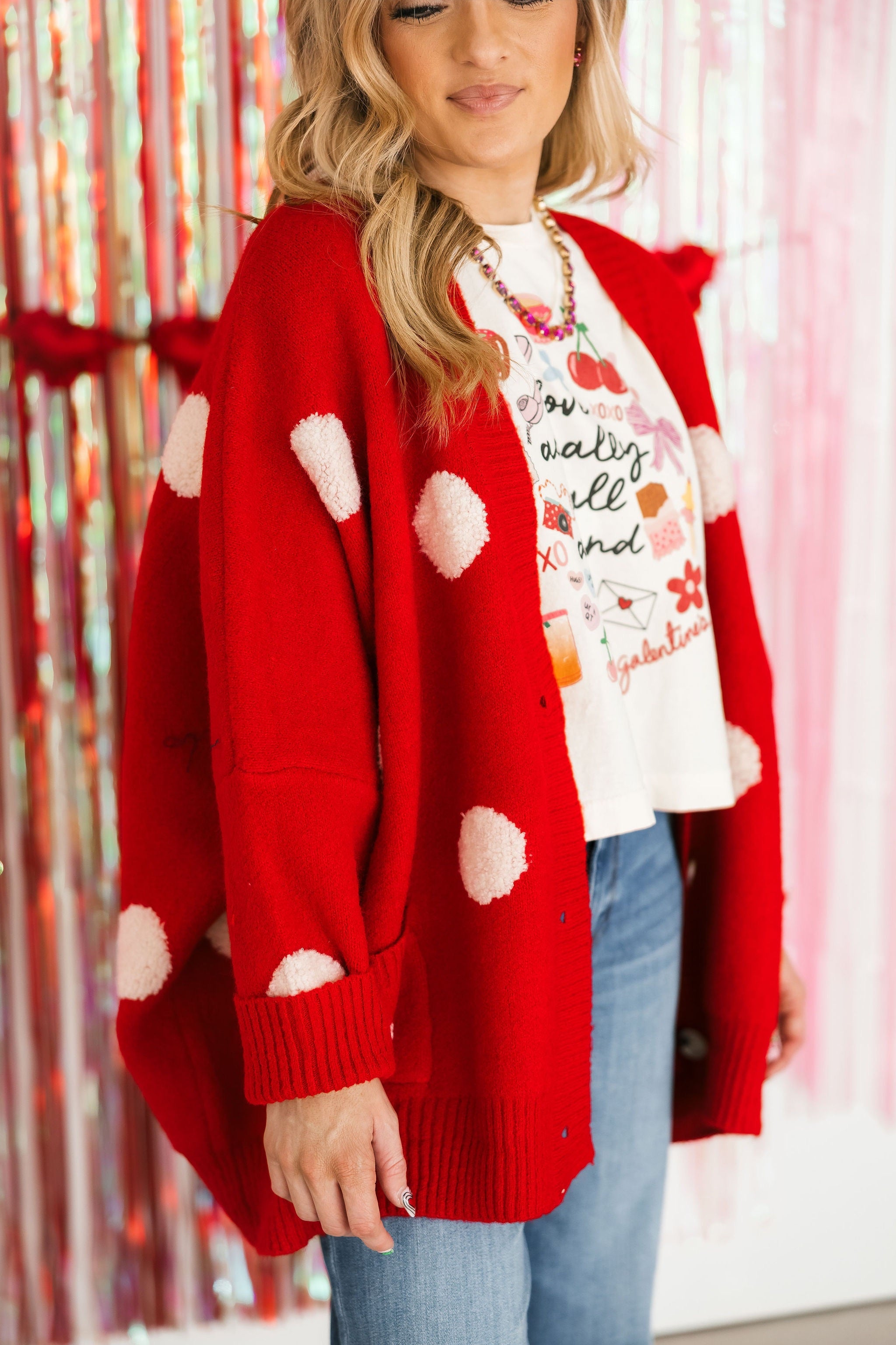 Feel The Love Cardigan | Red White Lexi Jade's Boutique