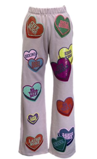 Pale Pink Multi Positive Hearts Sweatpant | Queen Of Sparkles Lexi Jade ...