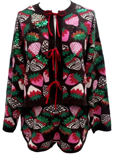 Brown Multi Strawberry Tie Up Sweater | Queen Of Sparkles Lexi Jade's ...