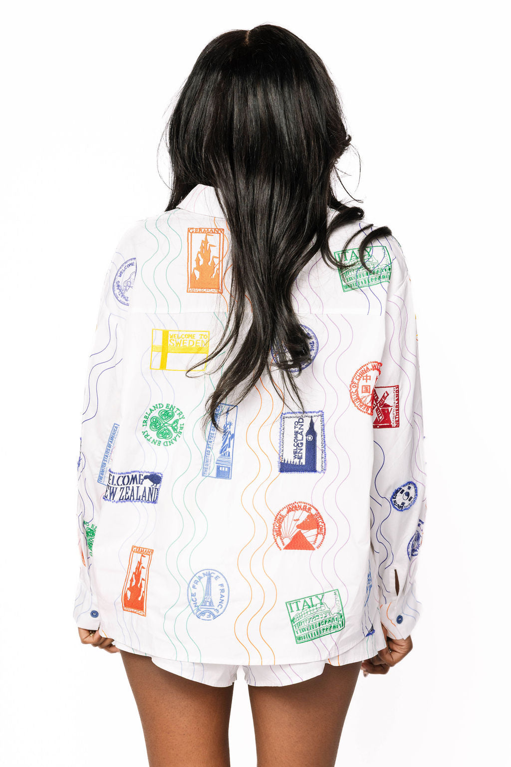 White Multi Passport Stamp Short | Queen Of Sparkles Lexi Jade's Boutique