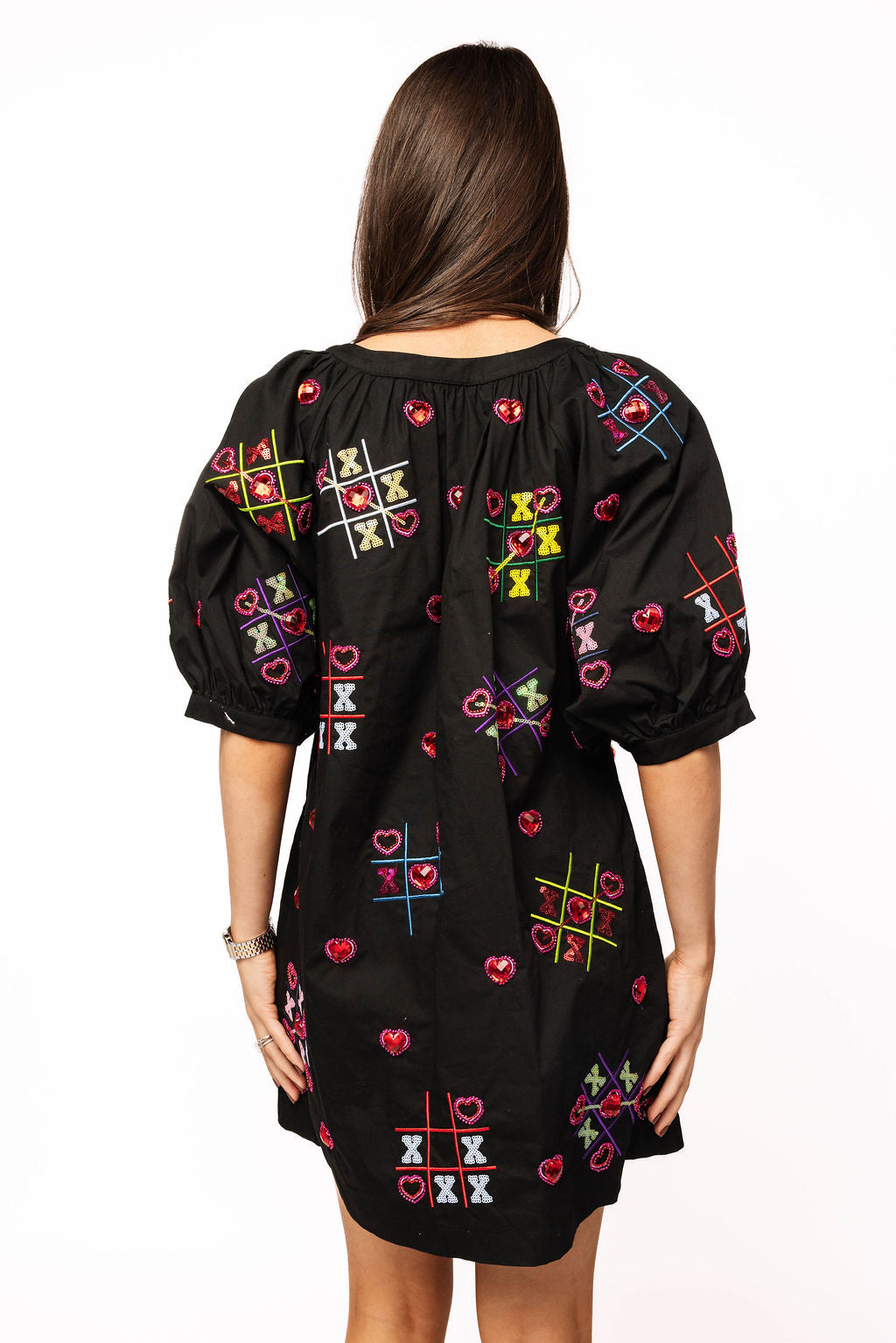 Black XOXO Tic Tac Toe Cotton Button Up Dress | Queen Of Sparkles Lexi ...