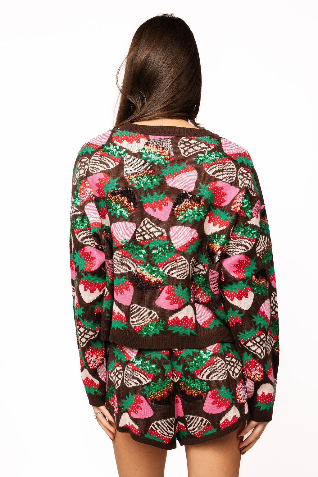 Brown Multi Strawberry Tie Up Sweater | Queen Of Sparkles Lexi Jade's ...