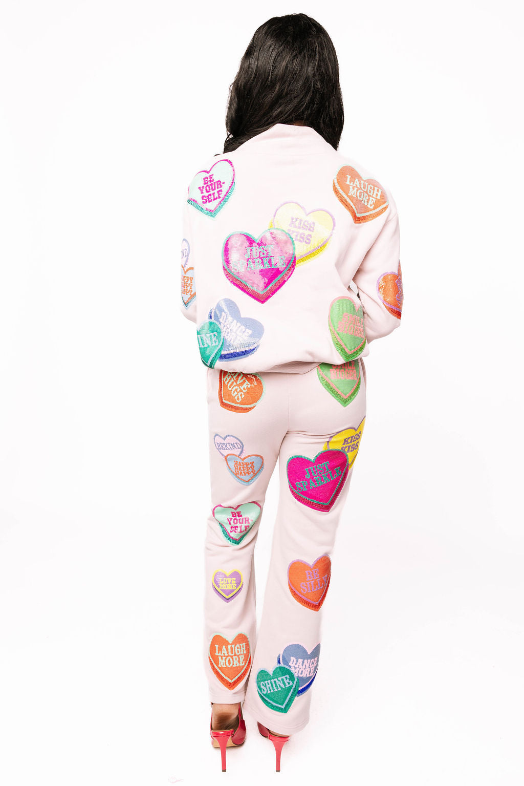 Pale Pink Multi Positive Hearts Sweatpant | Queen Of Sparkles Lexi Jade ...